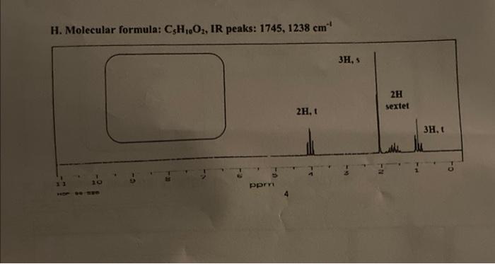 Solved H. Molecular formula: C5H10O2, IR peaks: 1745,1238 | Chegg.com