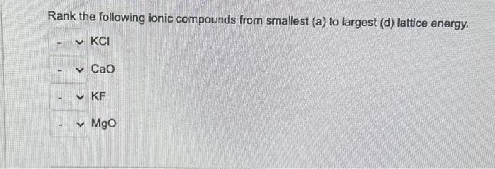 Solved Rank the following ionic compounds from smallest (a) | Chegg.com