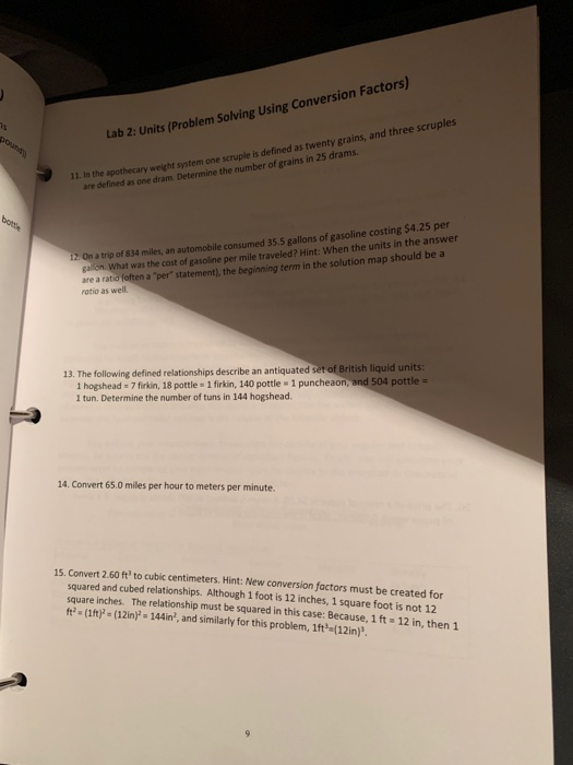 Solved U Lab 2: Units (Problem Solving Using Conversion | Chegg.com