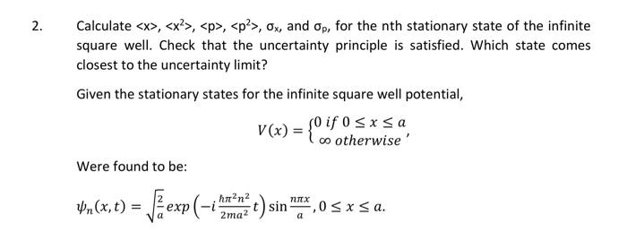 Solved Calculate x , x2 , p , p2 ,σx, and σp, for the nth | Chegg.com