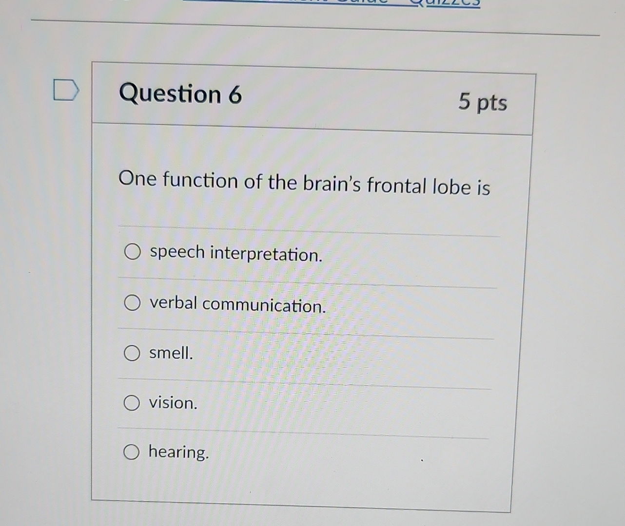 Solved Question 65 ﻿ptsOne function of the brain's frontal | Chegg.com