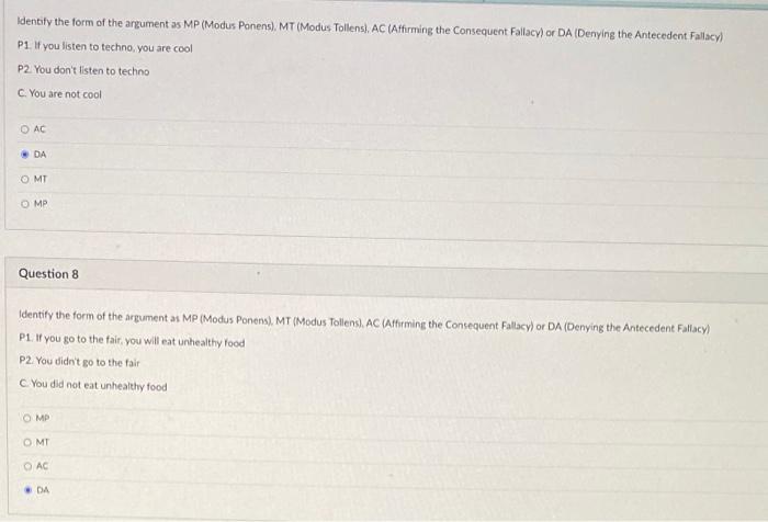 Solved Identify the form of the argument as MP (Modus | Chegg.com