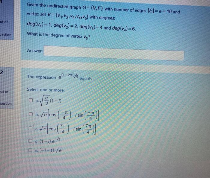 Solved Given the undirected graph G=(V,E), with number of | Chegg.com