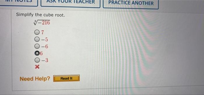 Solved TEACHER PRACTICE ANOTHER Simplify the cube root. | Chegg.com