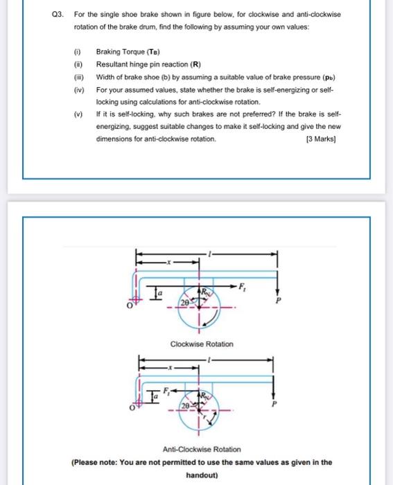Solved Q3. For the single shoe brake shown in figure below, | Chegg.com