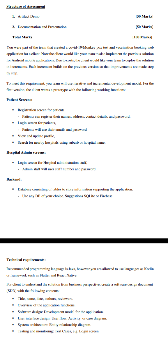 1. Artifact Demo [50 Marks] 2. Documentation and | Chegg.com