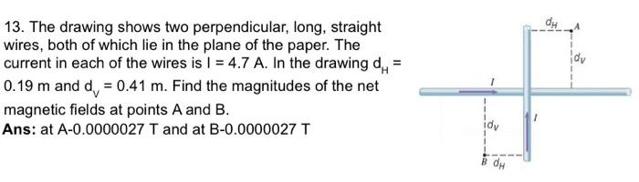 Solved 13. The drawing shows two perpendicular, long, | Chegg.com