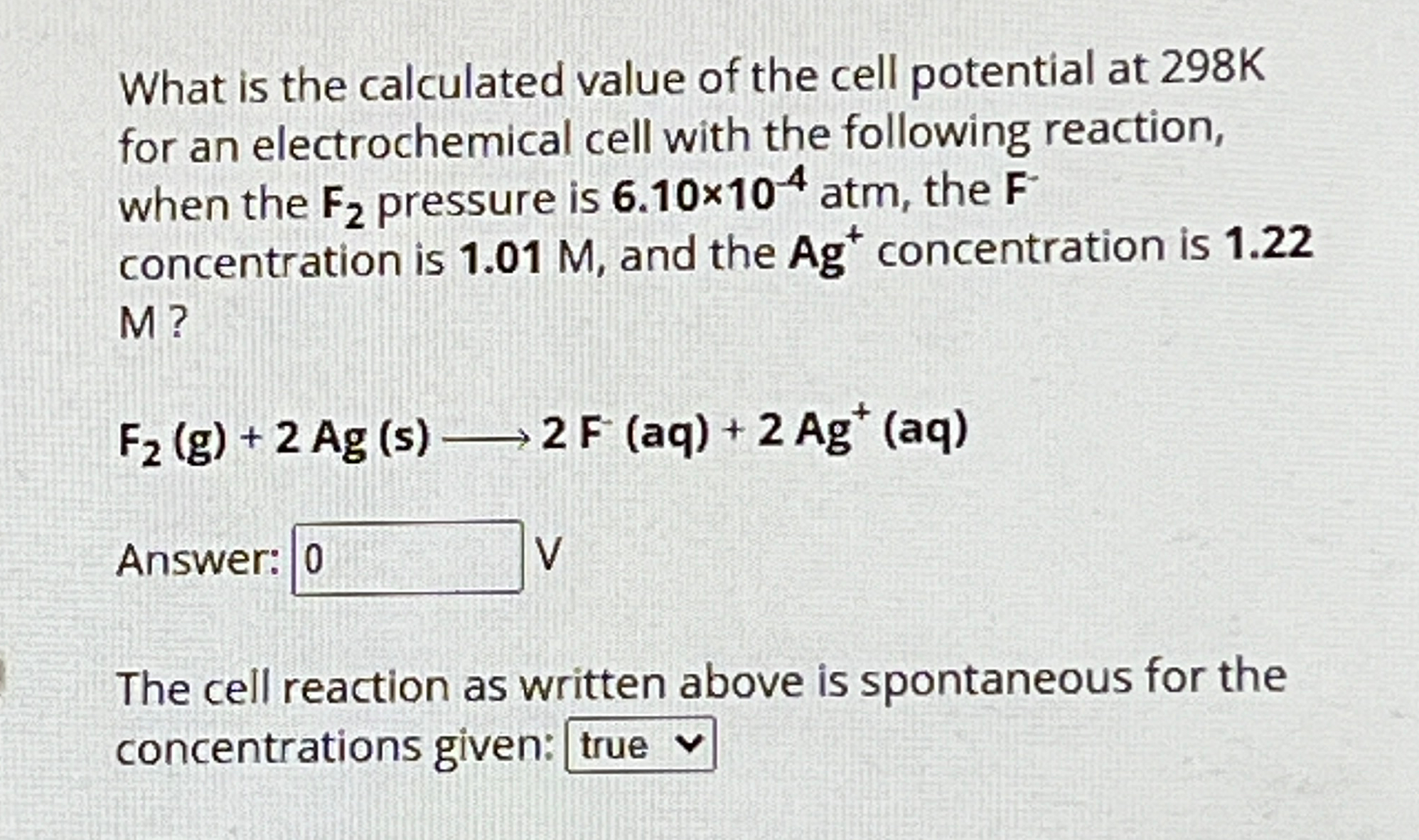 Solved What is the calculated value of the cell potential at | Chegg.com