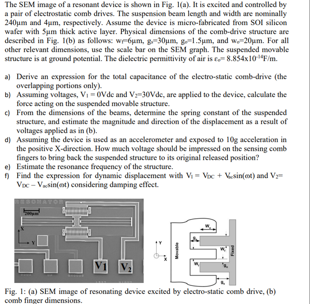 The SEM image of a resonant device is shown in Fig. | Chegg.com