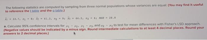 Solved The following statistics are computed by sampling | Chegg.com