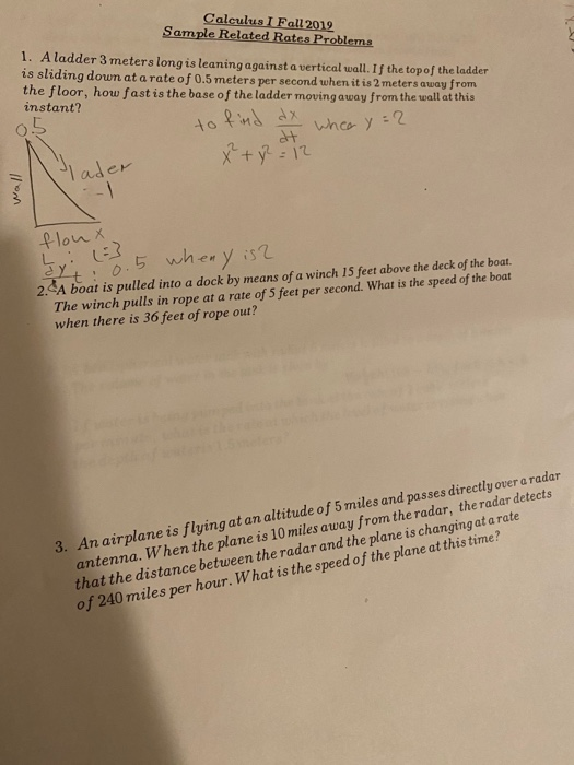 Solved Calculus I Fall 2019 Sample Related Rates Problems 1. | Chegg.com