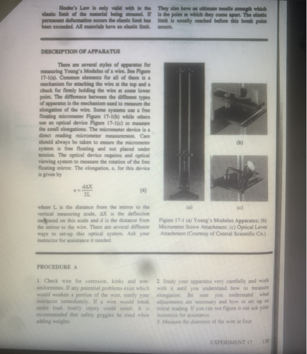 EXPERIMENT 17 ELASTICITY: YOUNG'S MODULUS APPARATUS: | Chegg.com