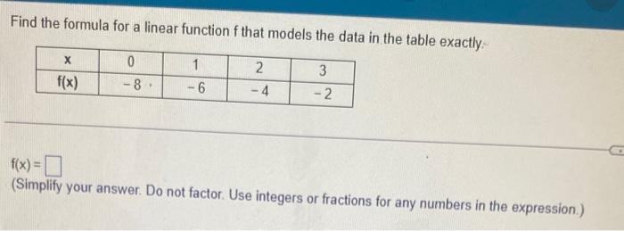 Solved Find the formula for a linear function f that models | Chegg.com