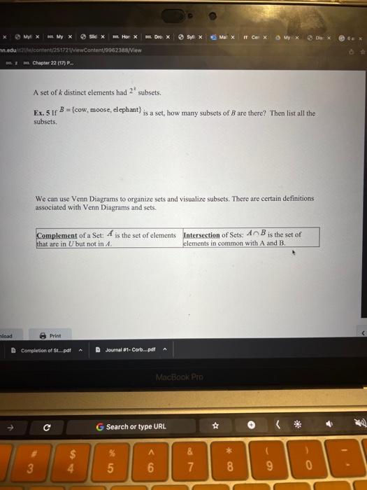 Solved A set of k distinct elements had 2′ subsets. Ex. 5 if | Chegg.com