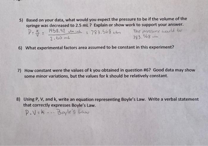 Solved DATA AND CALCULATIONS TABLE Volume from Syringe | Chegg.com