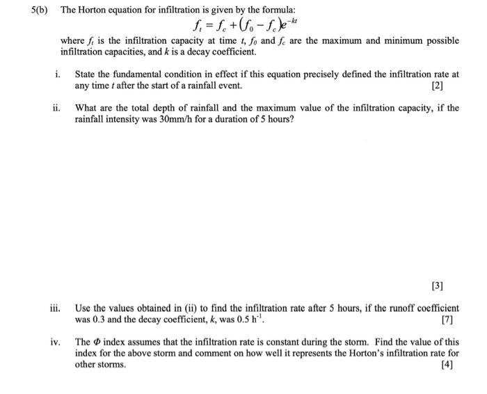 Solved The Horton equation for infiltration is given by the | Chegg.com