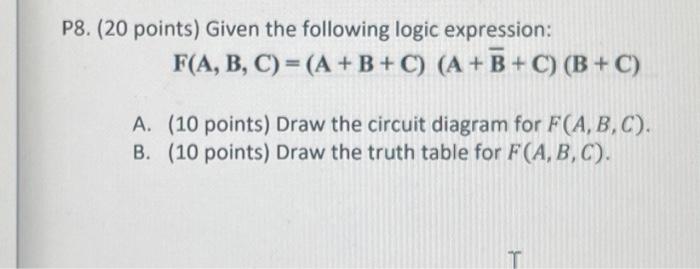 Solved P8. (20 points) Given the following logic expression: | Chegg.com