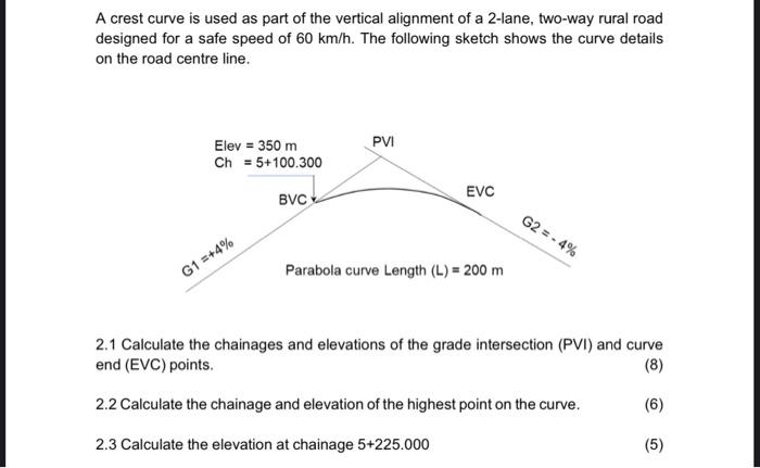 Solved A crest curve is used as part of the vertical | Chegg.com