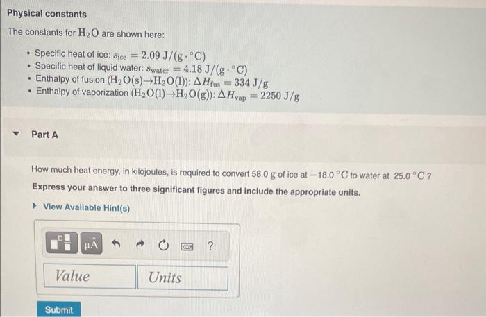 Solved Physical constants The constants for H2O are shown | Chegg.com