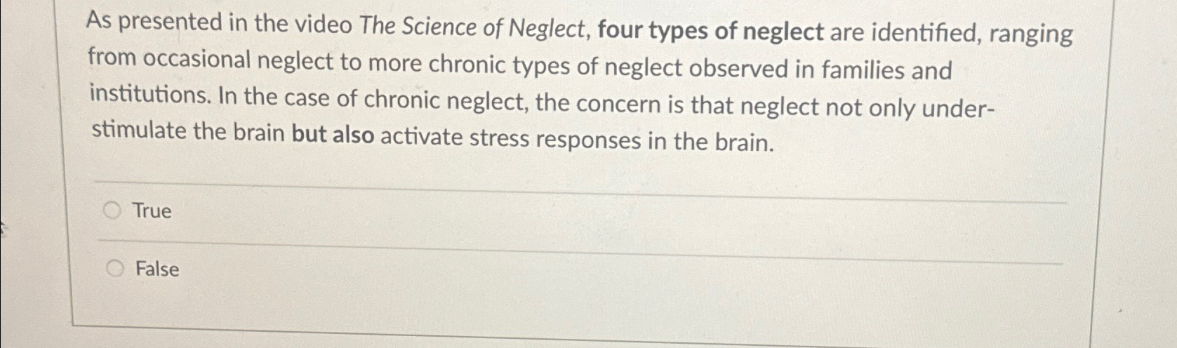 Solved As presented in the video The Science of Neglect, | Chegg.com