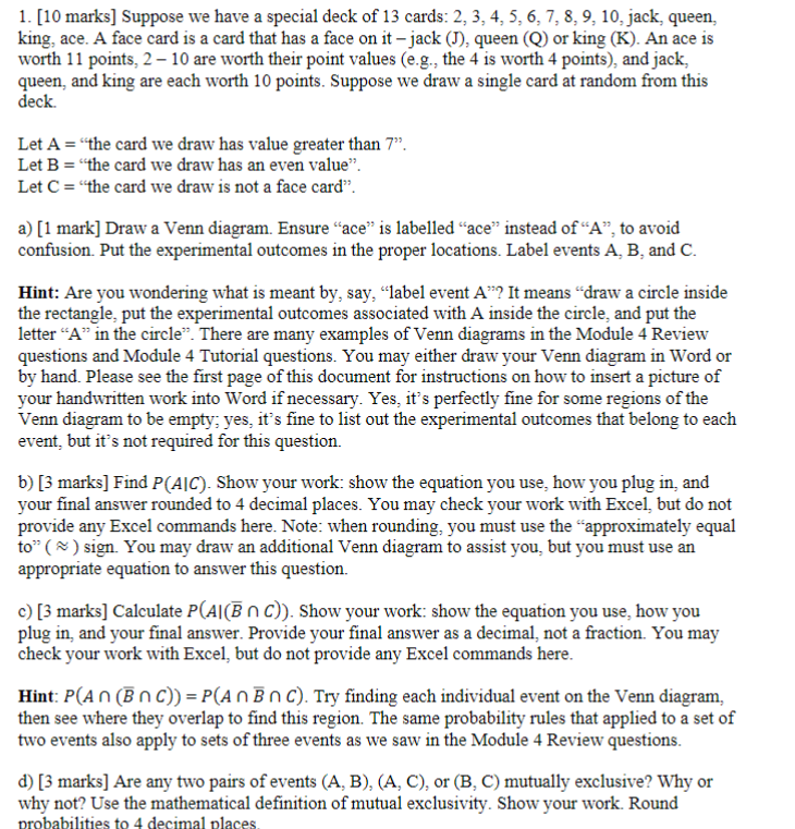 Solved [10 ﻿marks] ﻿Suppose we have a special deck of 13 | Chegg.com