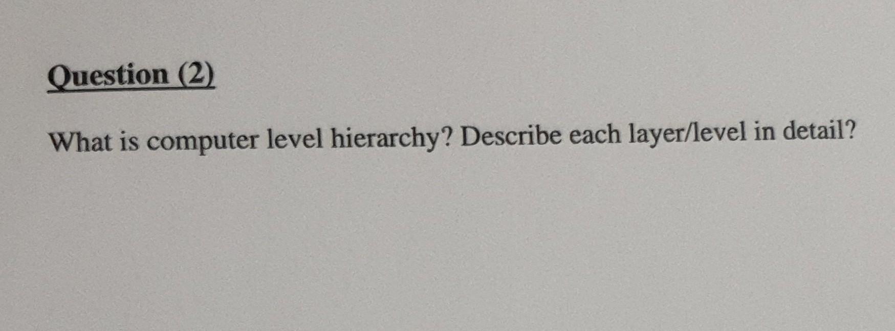 Solved Question (2) What is computer level hierarchy? | Chegg.com