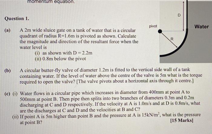 Solved momentum equation. D Question 1. pivot Water (a) R A | Chegg.com