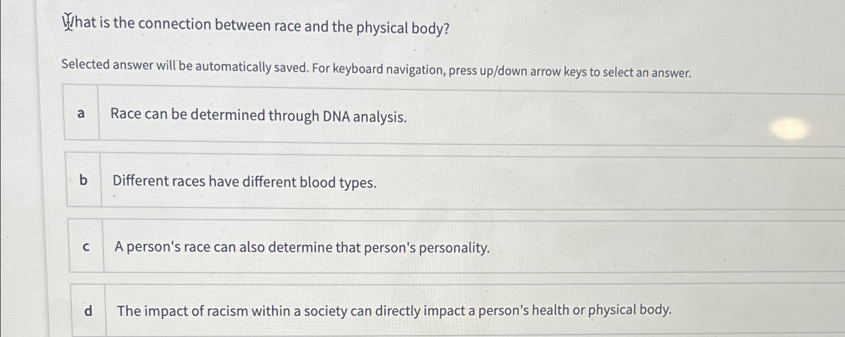 Solved What is the connection between race and the physical | Chegg.com