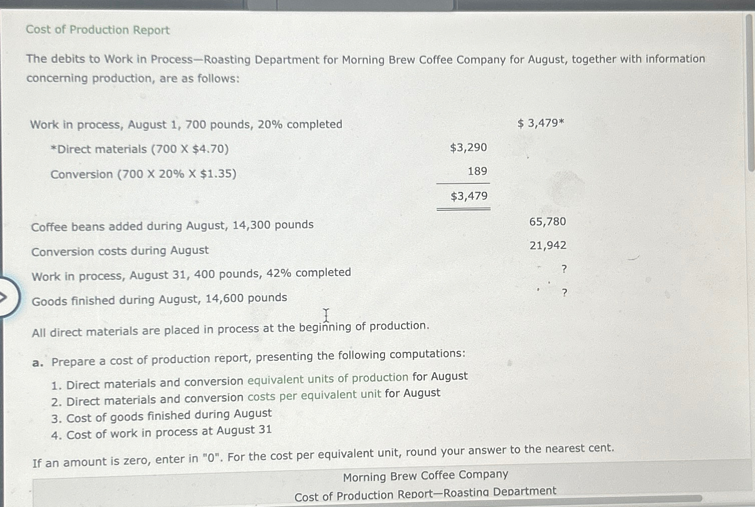 Solved Cost of Production ReportThe debits to Work in | Chegg.com