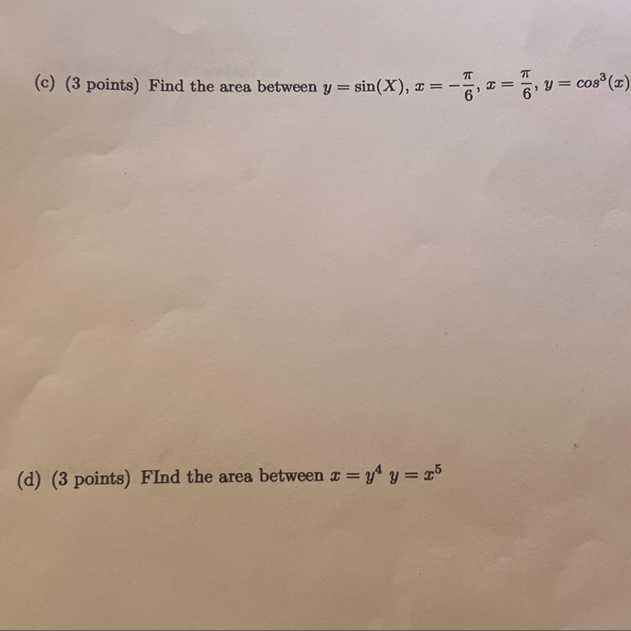 Solved (c) (3 ﻿points) ﻿Find the area between | Chegg.com
