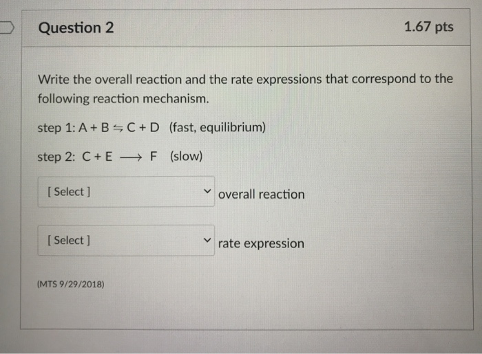 Solved Question 2 1.67 pts Write the overall reaction and | Chegg.com
