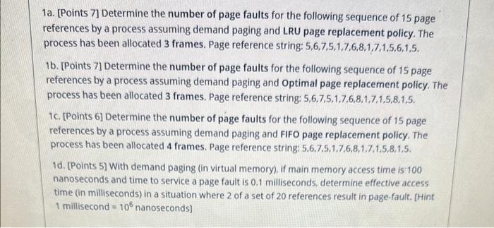 Solved 1a. [Points 7] Determine the number of page faults | Chegg.com