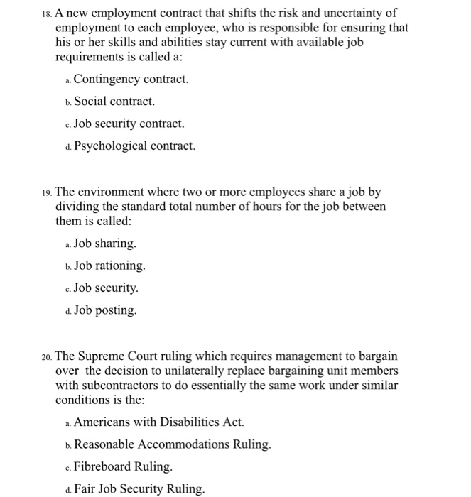 Solved employment contract that shifts the risk and | Chegg.com