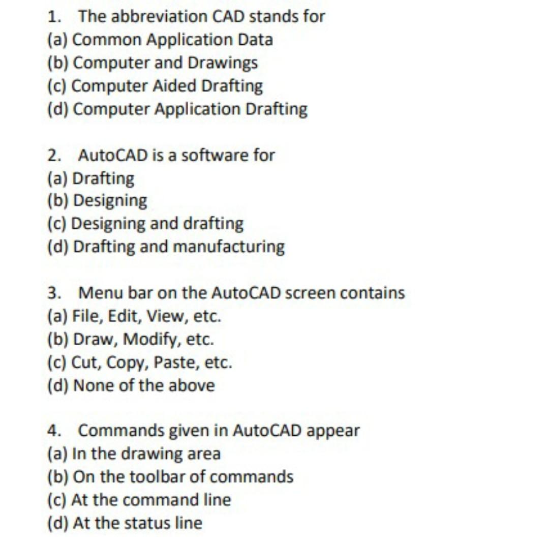 Solved 1. The abbreviation CAD stands for (a) Common | Chegg.com