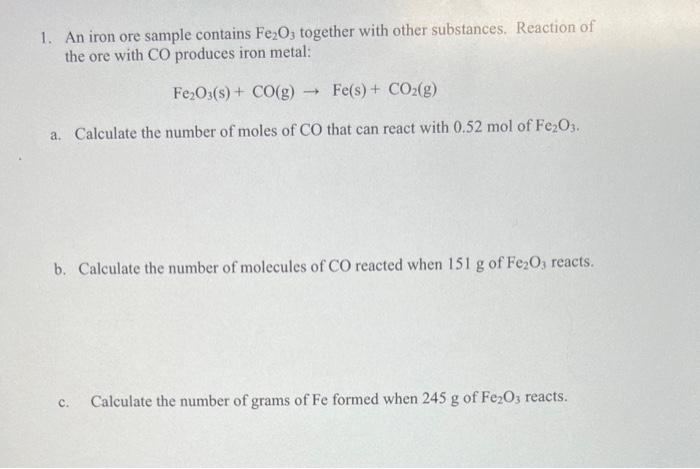 Solved 1 An Iron Ore Sample Contains Fe2o3 Together With