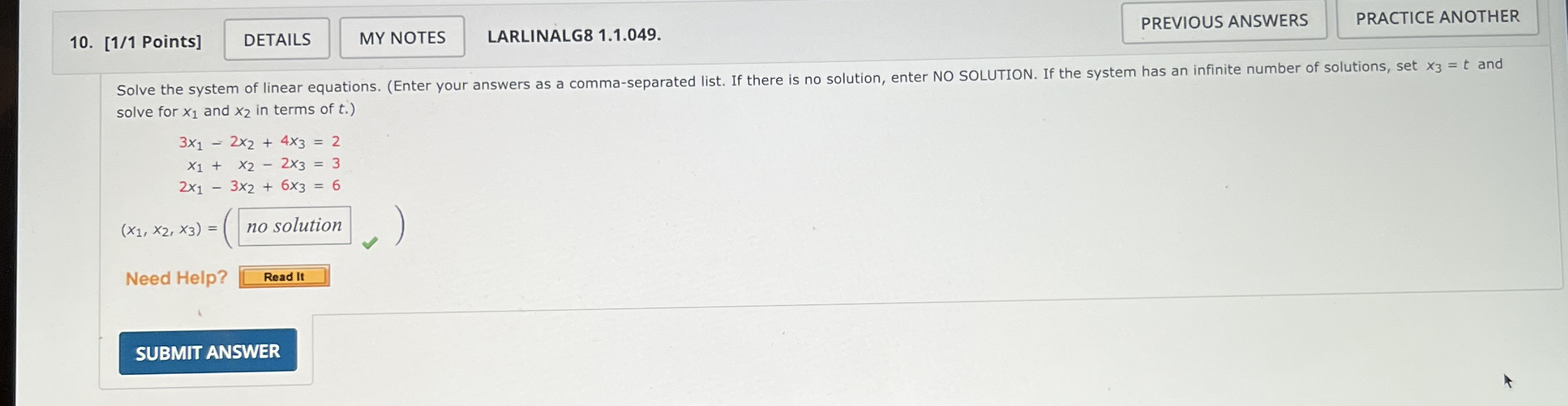 [1/1 ﻿Points] ﻿LARLINALG8 1.1.049.PRACTICE | Chegg.com
