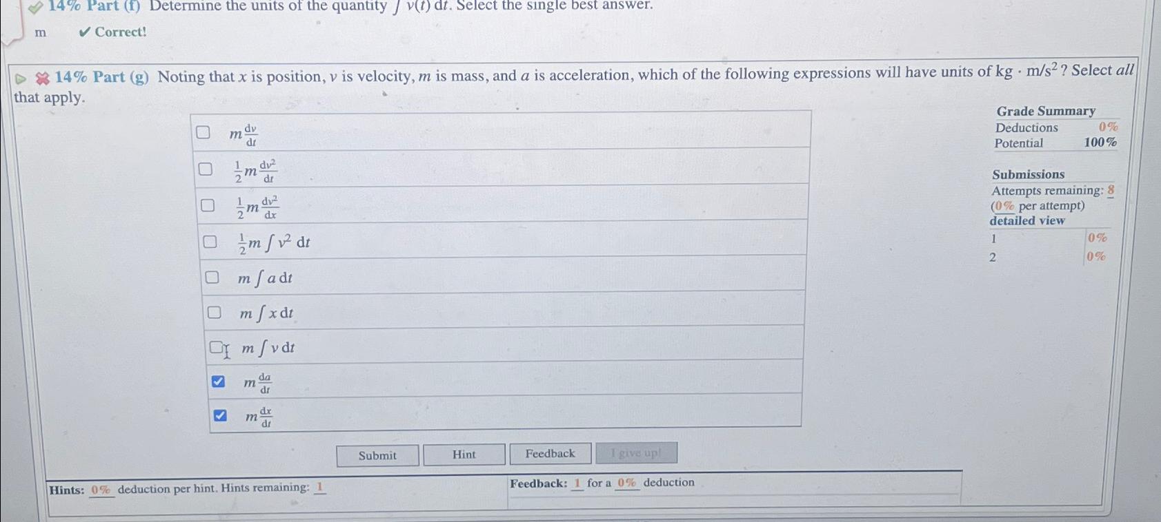Solved 14%Part(f) Determine the units of the quantity | Chegg.com