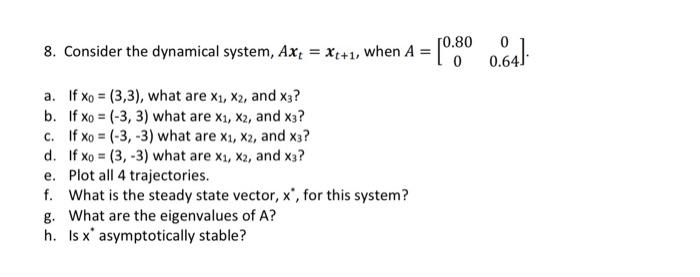 Solved 8. Consider the dynamical system, Axt=xt+1, when | Chegg.com