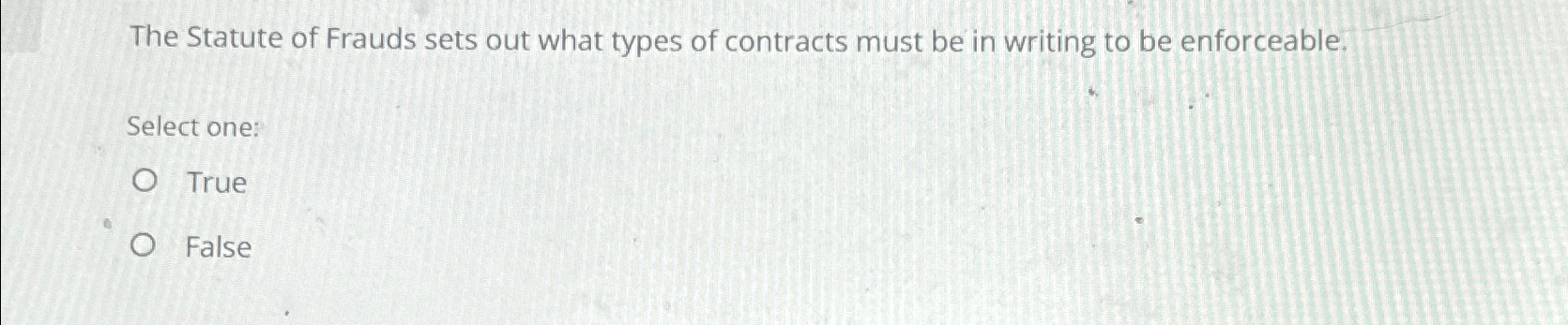 Solved The Statute of Frauds sets out what types of | Chegg.com