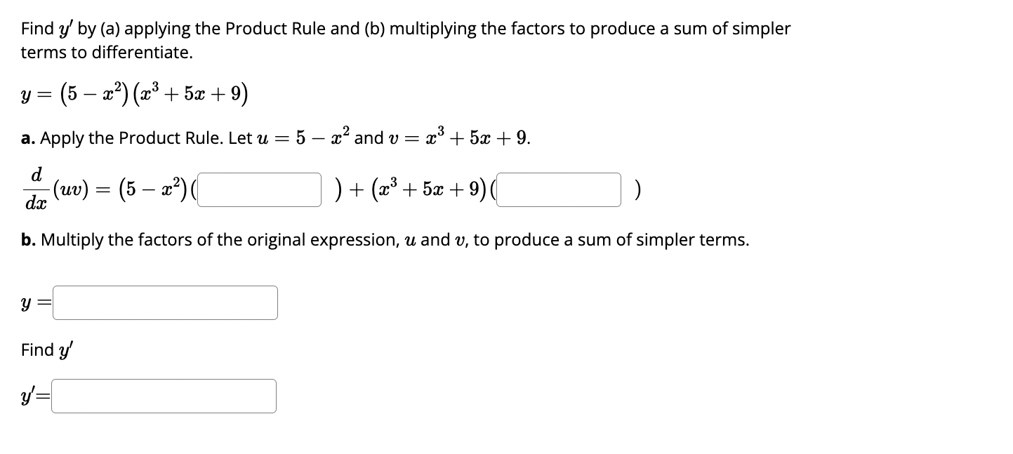 Solved Find y' by (a) ﻿applying the Product Rule and (b) | Chegg.com