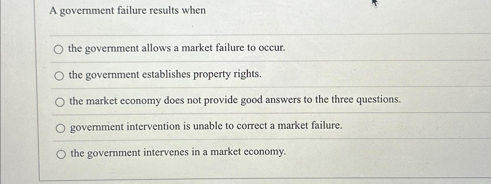 Solved A government failure results whenthe government | Chegg.com