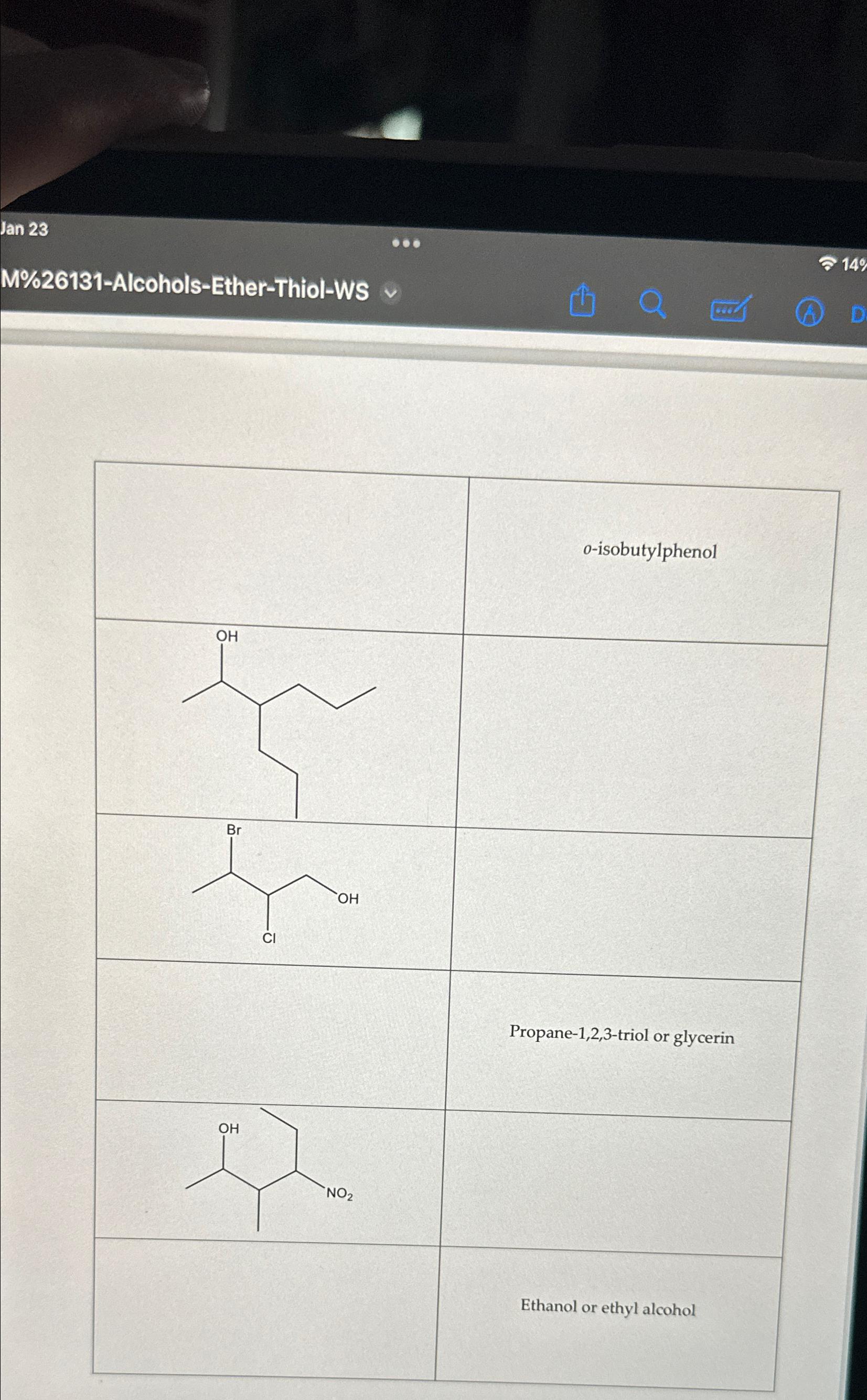 Solved Alcohols and ethers bio chemistry | Chegg.com