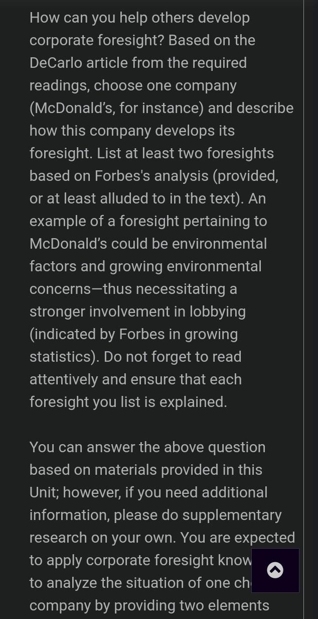 Solved How can you help others develop corporate foresight? | Chegg.com
