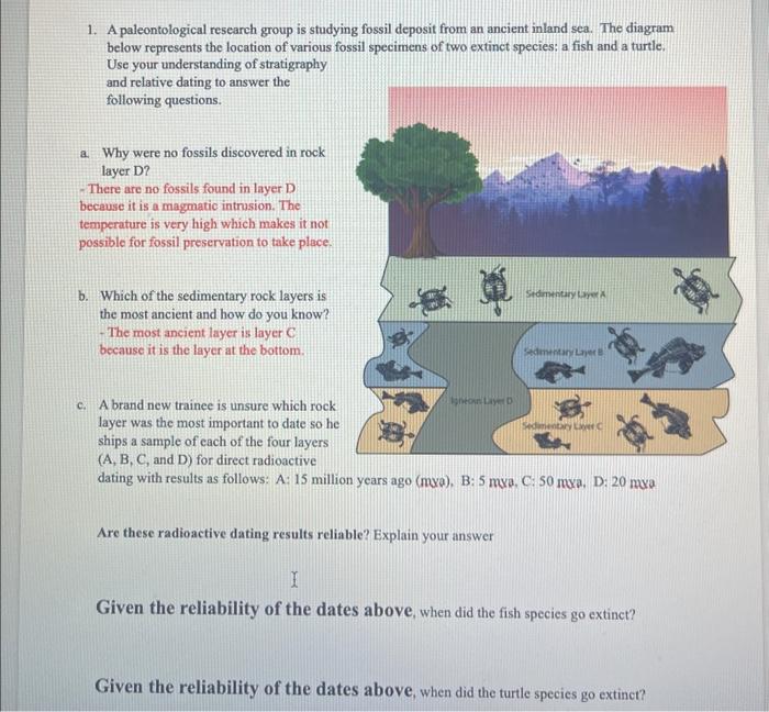 Solved 1. A paleontological research group is studying | Chegg.com