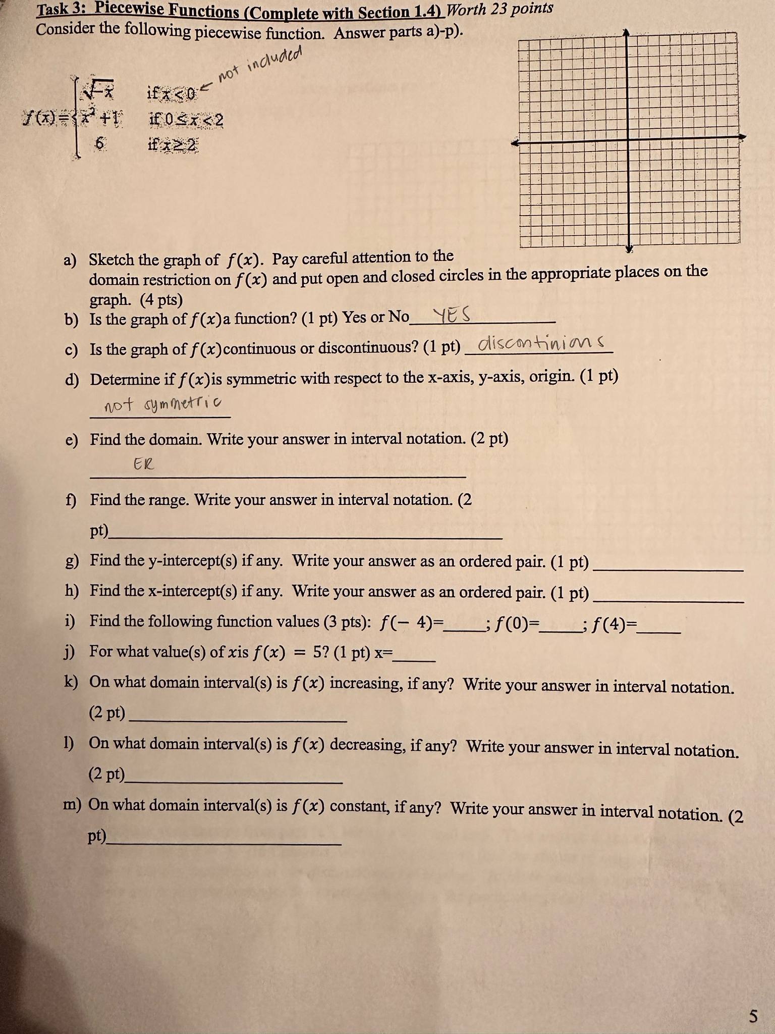 Solved Task 3: Piecewise Functions (Complete with Section | Chegg.com