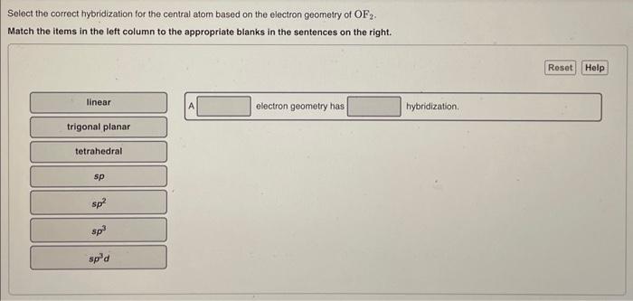 Solved Select the correct hybridization for the central atom | Chegg.com
