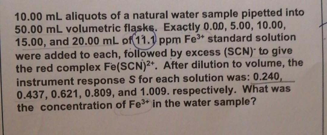 Solved 10.00 mL aliquots of a natural water sample pipetted | Chegg.com