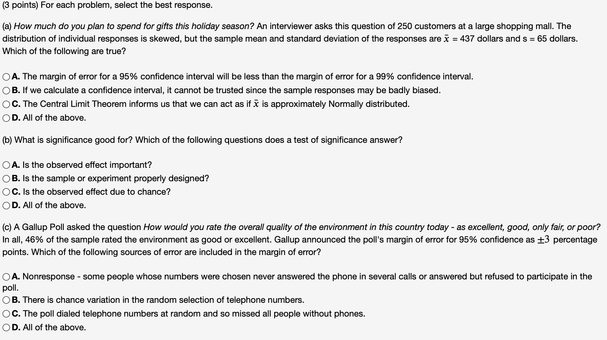 Solved (3 ﻿points) ﻿For each problem, select the best | Chegg.com
