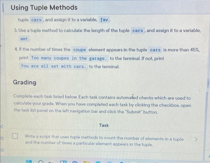 Solved Using Tuple Methods Scenario Given a Tuple, find out | Chegg.com