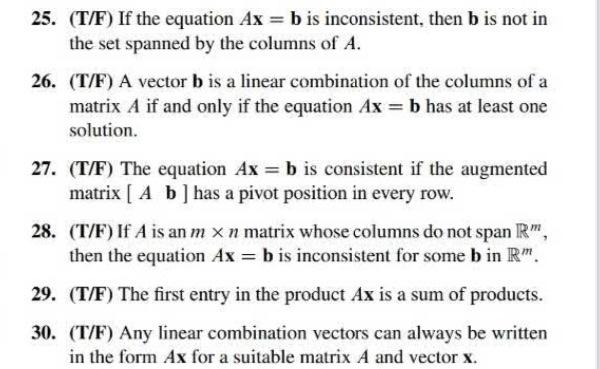 Solved 25. (T/F) If the equation Ax=b is inconsistent, then | Chegg.com